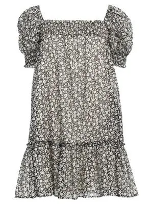 Tory Burch Floral-print Shirred Square Neck Dress - Gray