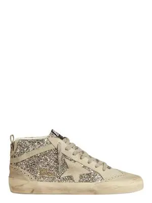 GOLDEN GOOSE Mid Star Sneakers In Silver Glitter - Nude
