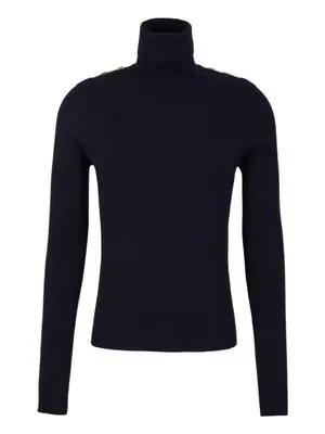 Balmain Ribbed Turtleneck Jumper With Button Detail - Black
