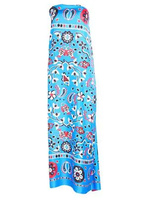 Tory Burch Strapless Floral-print Maxi Dress - Blue