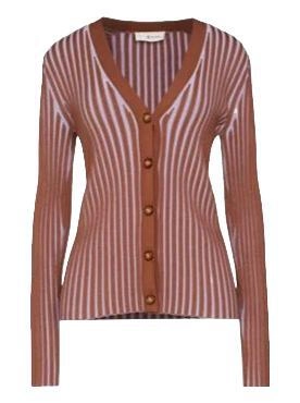 Tory Burch Two-tone Lightweight Knit Long Sleeve V-neck Top - Brown