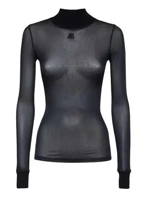 COURREGES Courreges Logo Patch High Neck Long Sleeve Top Black