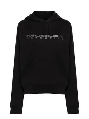 MUGLER Logo Detailed Drawstring Hoodie - Black