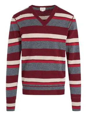 DIESEL® Striped V-neck Jumper - Red