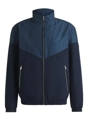 Hugo Boss High Collar Graphic Print Zip-up Jacket - Black