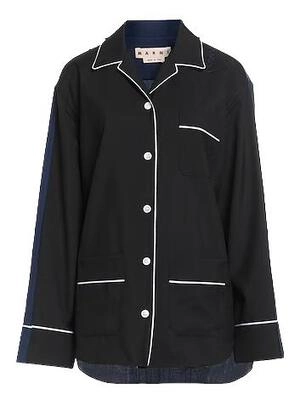 Marni Two-tone Cool Wool Long-sleeve Shirt - Black
