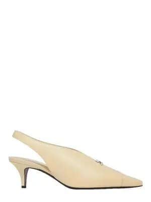 COURREGES Leather Slingback Heels With Logo Plaque - Beige