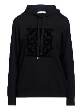 Max Mara Max Mara Printed Wool Hooded Top Black