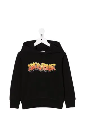 Dsquared2 Dsquared2 Graffiti Logo Cotton Hoodie Black