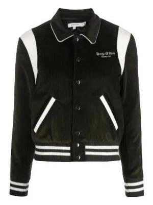 SPORTY  RICH Sporty & Rich Logo Embroidered Bomber Jacket - Black