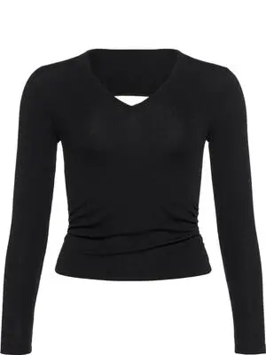 ERES Nezha Ribbed Long Sleeve Cropped Top - Black