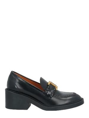 Chloé Leather Loafers With Embellished Logo - Black