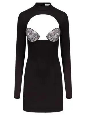 AREA Crystal Embellished Dress With Cutout Detail - Black