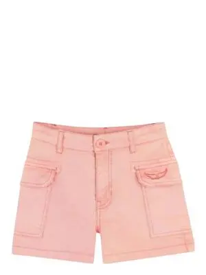 Zadig&Voltaire Logo Embroidered Elastic Cotton Denim Shorts - Pink