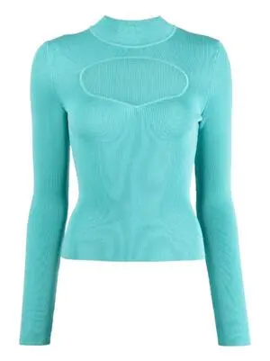 Staud Cara Cut-out Detail Ribbed Top - Blue