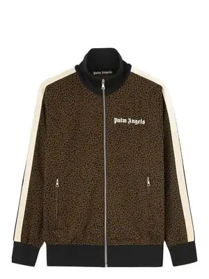 Palm Angels Leopard Print Track Jacket With Side Stripe Sleeves - Black
