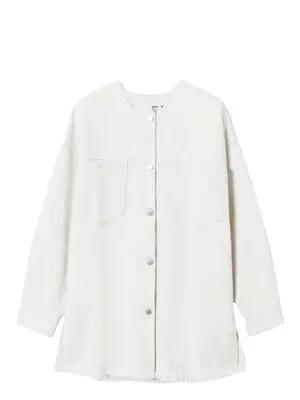 TWINSET Twinset Organic Cotton Stand Collar Jacket With Frayed Edges And Button Details White
