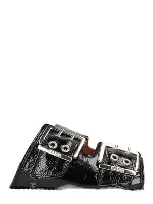 GANNI Ganni Buckled Patent Leather Platform Sandals