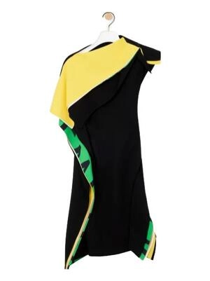 Loewe Stretch Viscose Dress With Boat Neck And Ruched Waist - Black