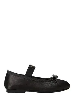 TWINSET Satin Ballet Flats With Embossed Logo Bow Detailing - Black