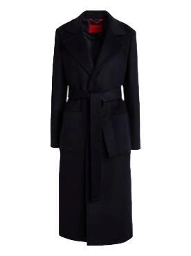 MAXCO. Max&co. Belted Long Coat With Notched Lapel - Black