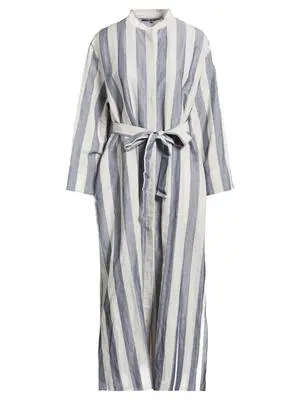 MAX MARA Max Mara Striped Mandarin Collar Long Sleeve Belted Dress