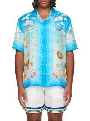 Casablanca Kawaii Motif Short Sleeve Twill Shirt - Blue