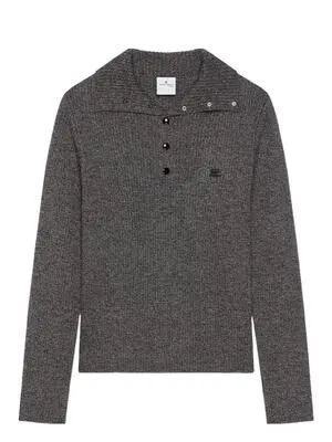 COURREGES Ribbed-knit Polo Top - Black/gray
