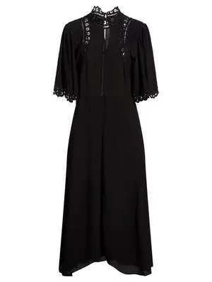 Isabel Marant Étoile Crepe Midi Dress With Lace Trims - Black