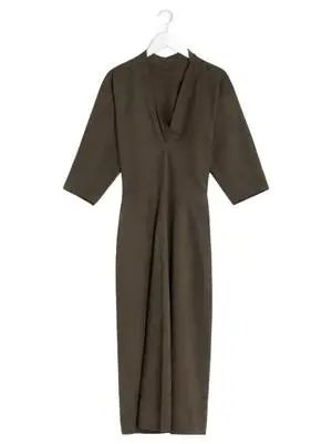 LEMAIRE V-neck Three-quarter Sleeve Midi Dress - Deep Khaki