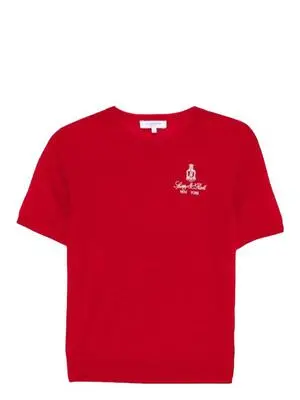 SPORTY  RICH Sporty & Rich Merino Wool T-shirt With Logo Detail - Red