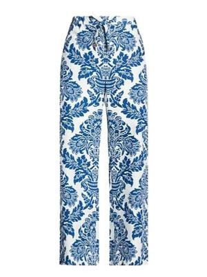 Max Mara Wide-leg Floral Print Poplin Trousers - Blue