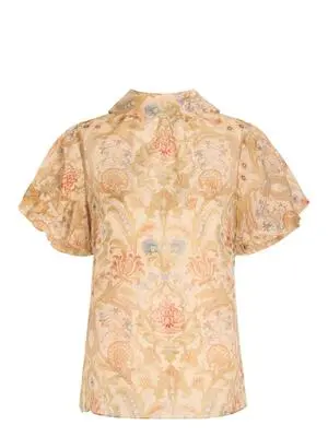 Zimmermann Zimmermann Printed Linen And Silk-Blend Blouse With Puff Sleeves Nude