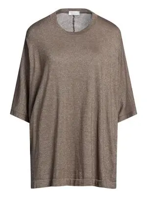 Brunello Cucinelli Shimmer Crewneck Short-sleeve Top - Gray