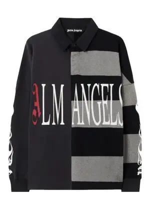 Palm Angels Flames Patchwork Polo Shirt - Black