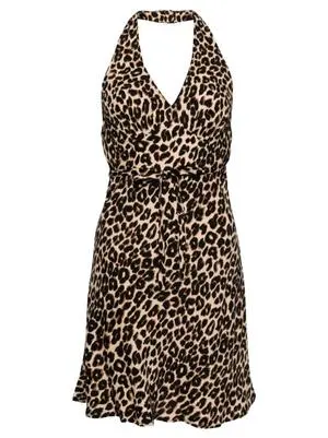 REFORMATION Delanie Dress Leopard Print Halterneck Mini - Black