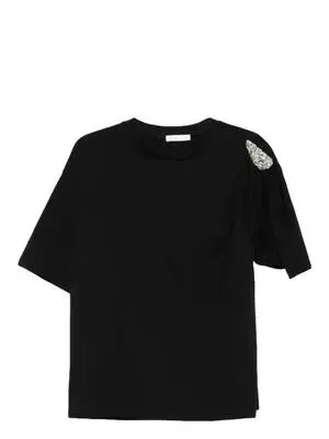 AREA Embellished Puff-sleeve Top - Black