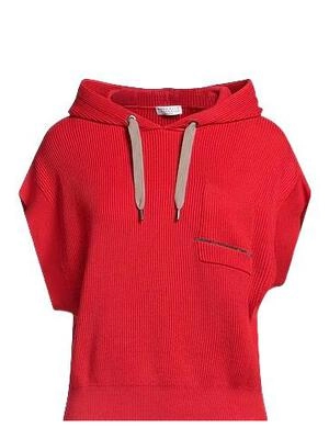 Brunello Cucinelli Ribbed Knit Short Sleeve Hooded Pullover - Red