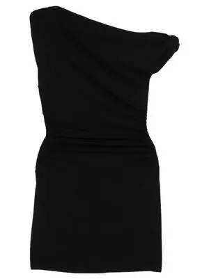 REFORMATION Belle Dress With Asymmetrical Sleeves And Pleating - Black