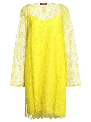 Max Mara Embroidered Organza Dress - Yellow