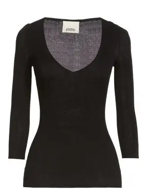 Isabel Marant Étoile Ribbed Knit Top With V-neck And 3/4 Sleeves - Black