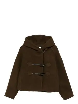 LOW CLASSIC Wool Blend Single-breasted Short Coat With Hood - Black