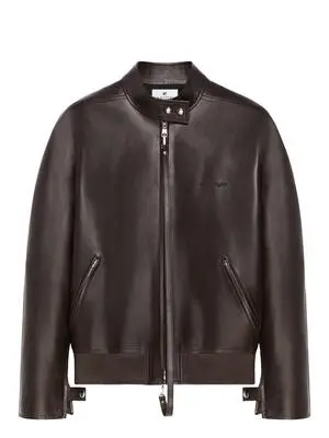 COURREGES Zip-up Leather Bomber Jacket - Dark Brown