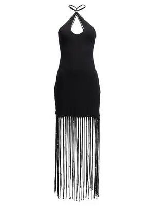 ROTATE BY BIRGER CHRISTENSEN Halterneck Fringed Mini Dress - Black