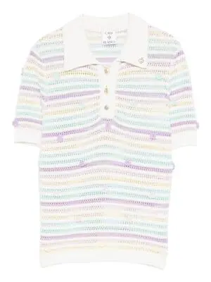 Casablanca Striped Crochet Polo Shirt - White