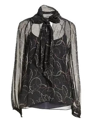 Max Mara Long Sleeve Printed Blouse With Pussy Bow - Black