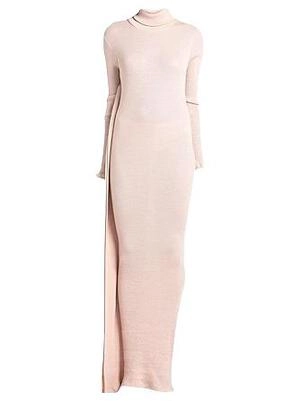 MAISON MARGIELA Turtleneck Long Sleeve Maxi Dress With Side Slit - Nude