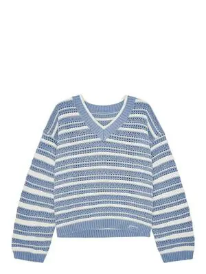 GANNI Striped Cotton V-neck Jumper - Blue