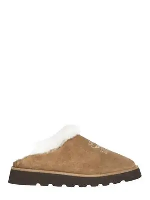 Zadig&Voltaire Embroidered Shearling Trimmed Suede Mules - Brown