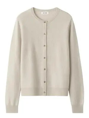 Soft Goat Buttoned Round-neck Cardigan - Beige